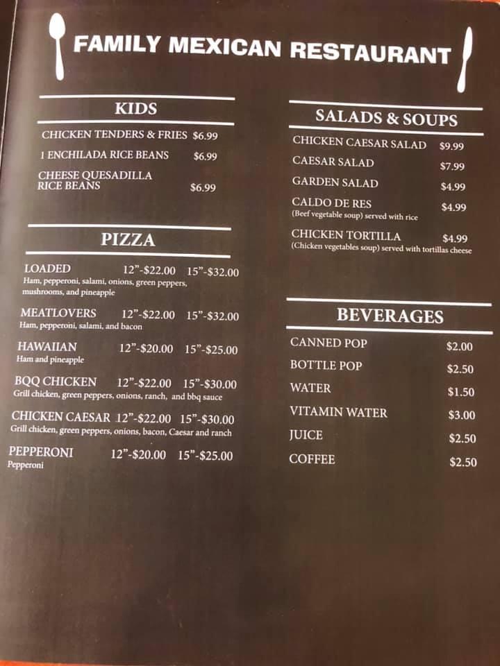 Menu at Don Pedro's Mexican Family Restaurant, Yellow Grass