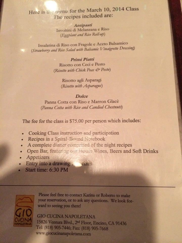 Carta de pizzería Gio Cucina Napoletana, Los Angeles