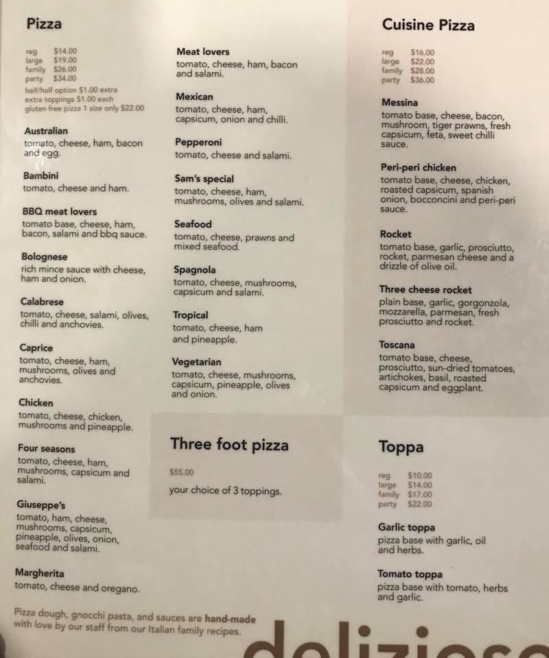 Menu at Giuseppe's Restaurant & Bar, Griffith