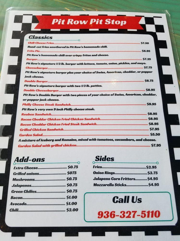 Menu at Pit Row Pit Stop BBQ, Livingston