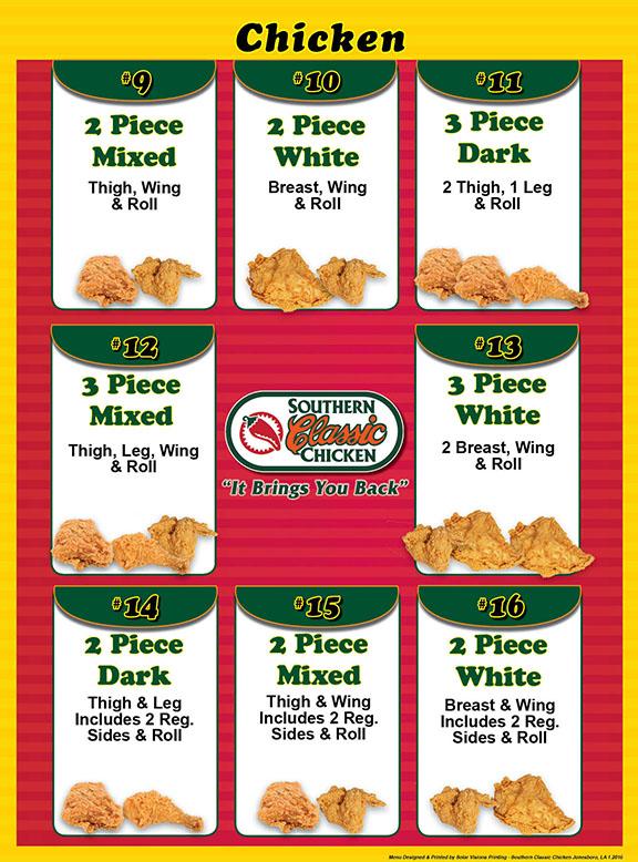 Menu at Southern Classic Chicken restaurant, Haynesville