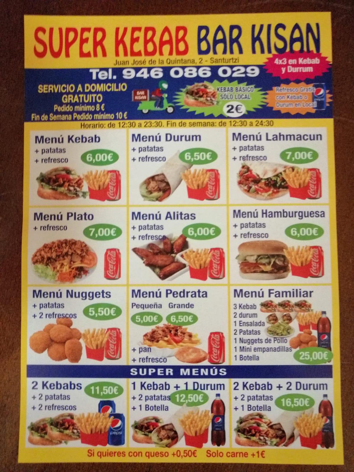 Carta de Super Kebab Pizzeria y Asador de Pollo, Santurce
