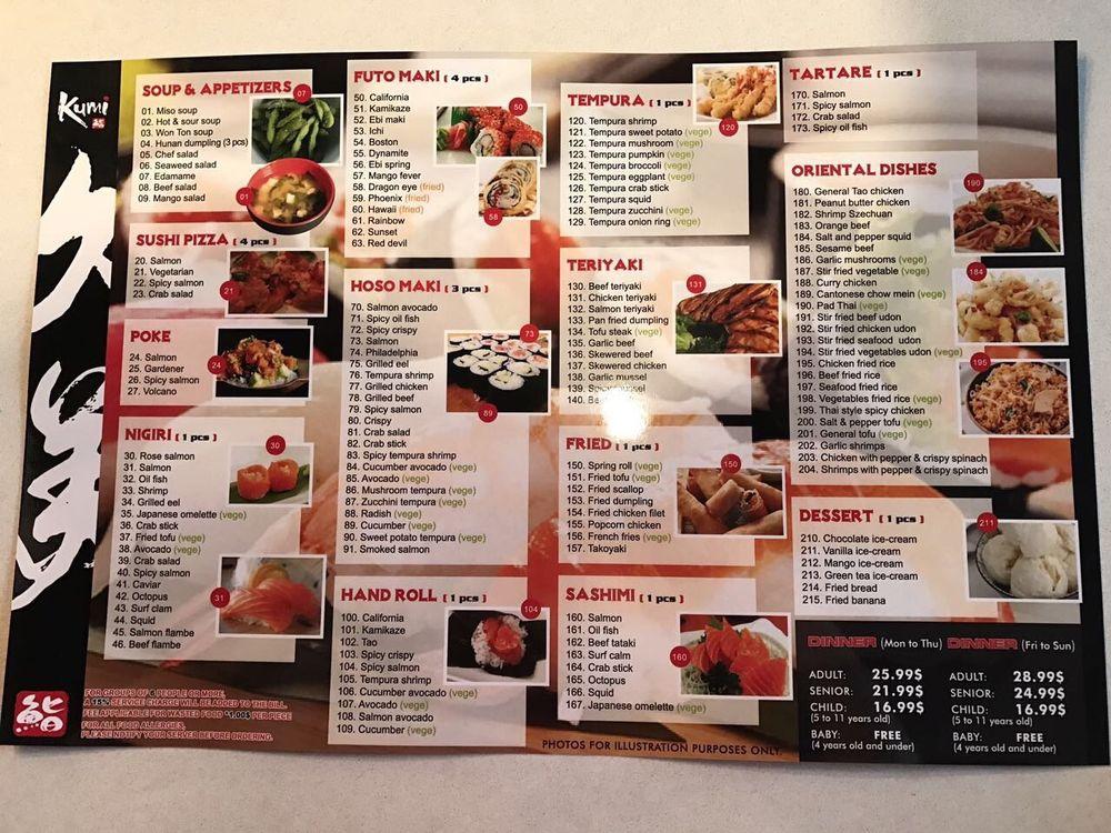 Menu au Sushi Kumi restaurant, Québec, 815 Bd Lebourgneuf