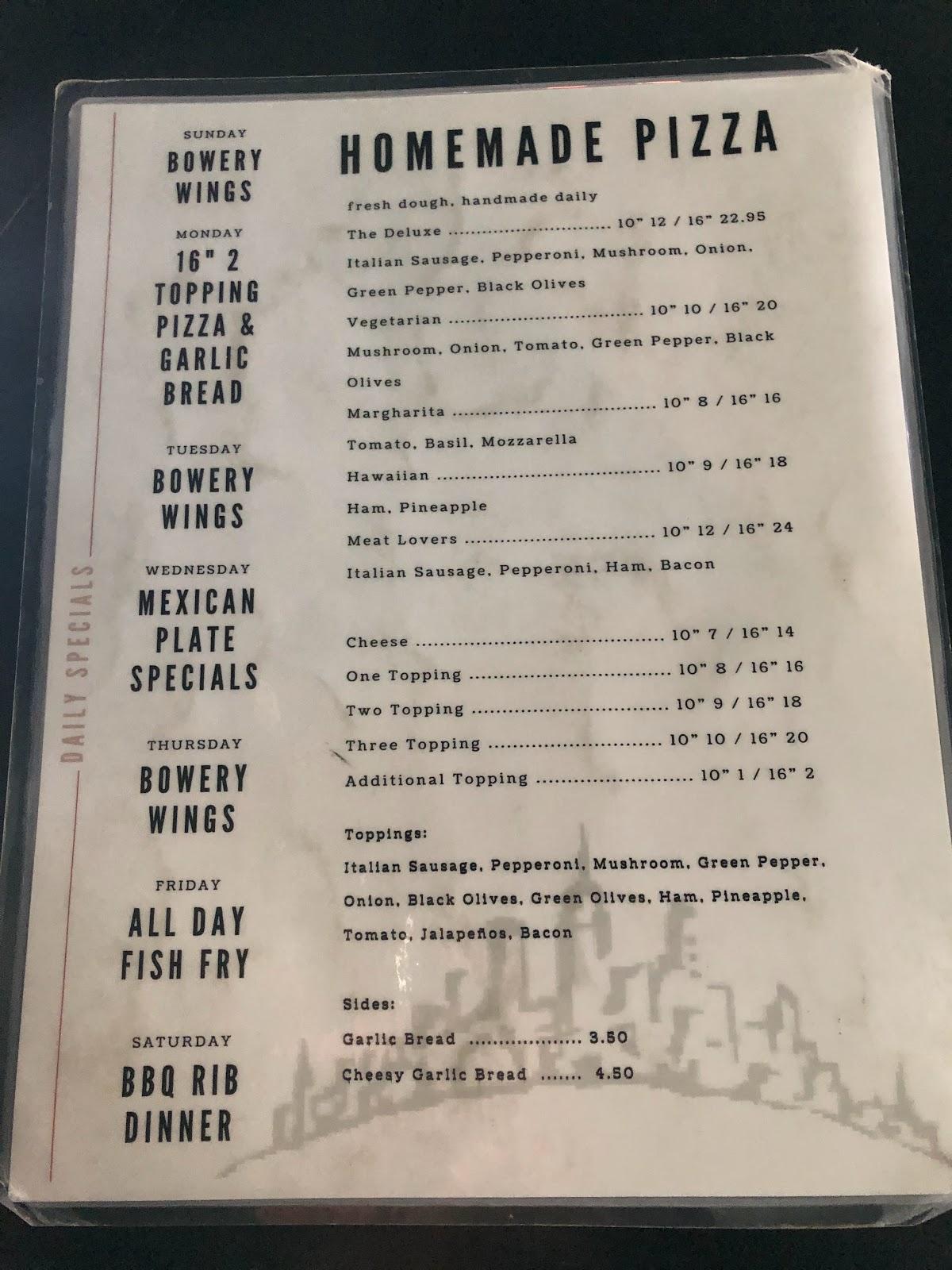 Menu at The Bowery Bar & Grill, Franklin