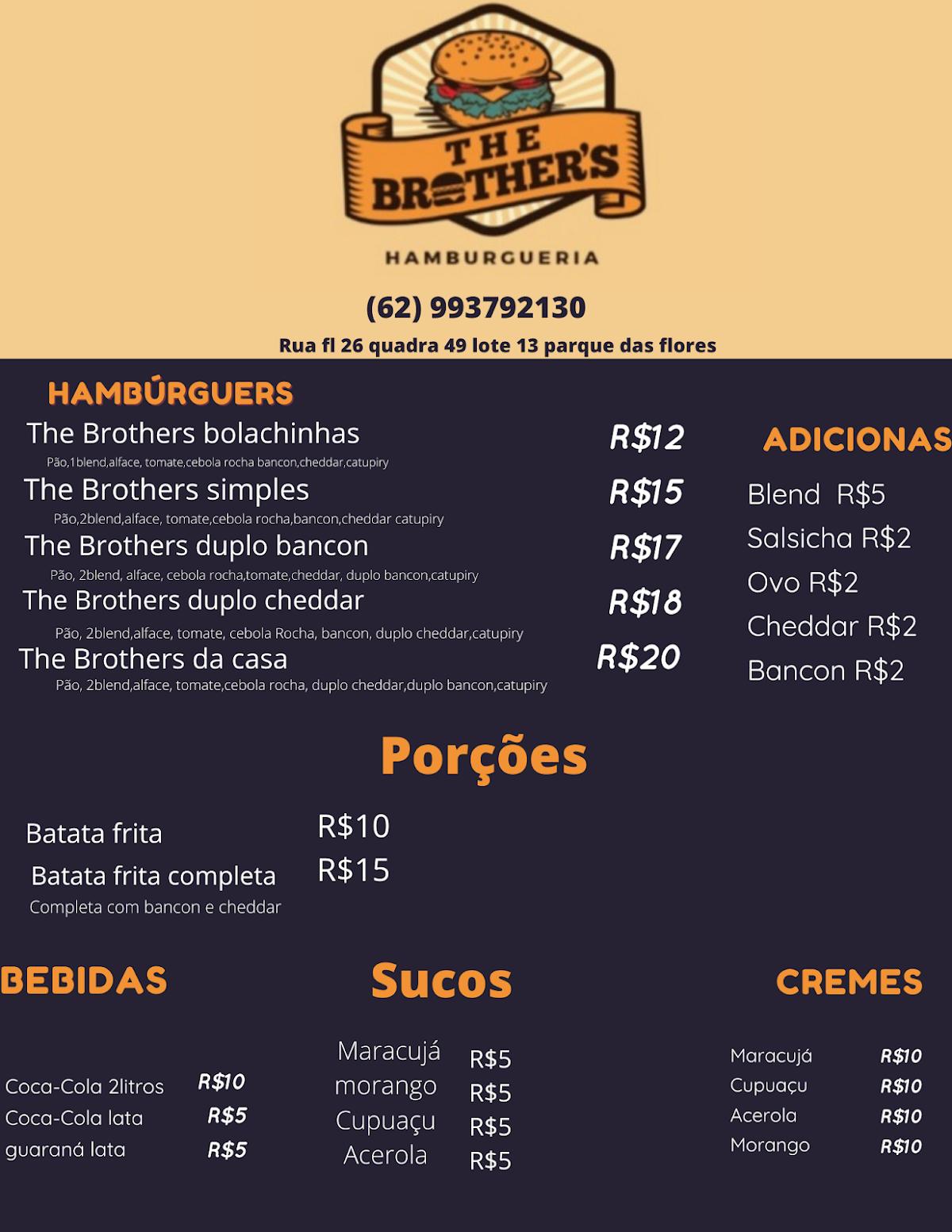 Menu at The Brother's Hamburgueria restaurant, Goiânia