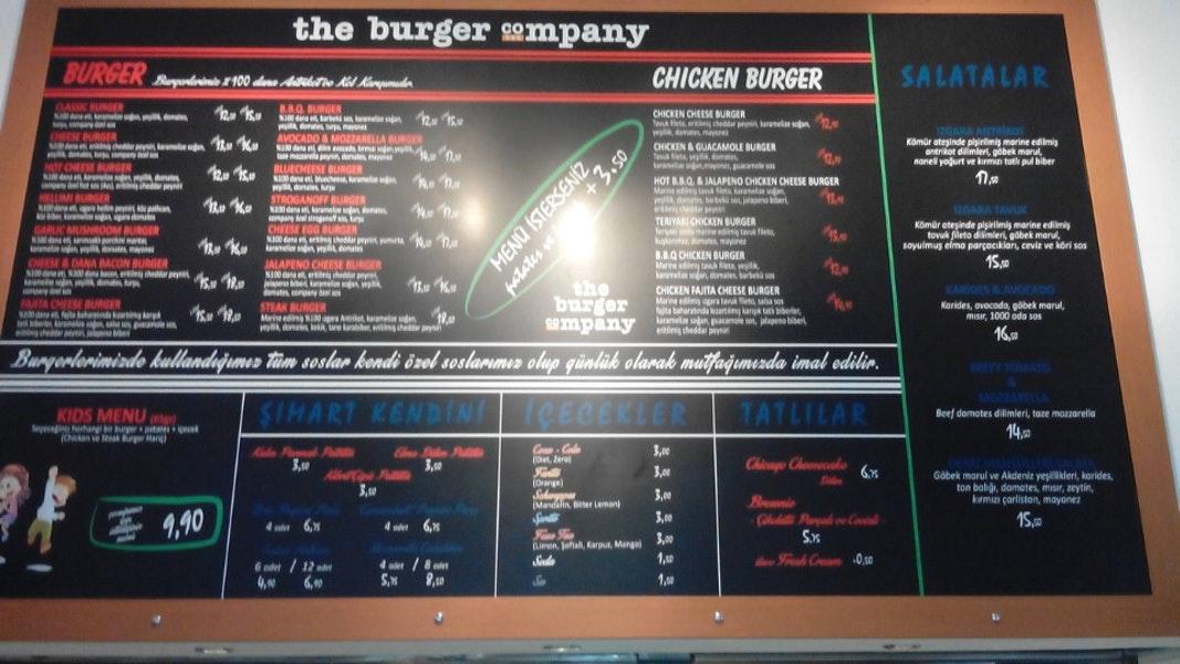 Menu at The Burger Company, Istanbul, Kaya Sultan Sokağı 73/A