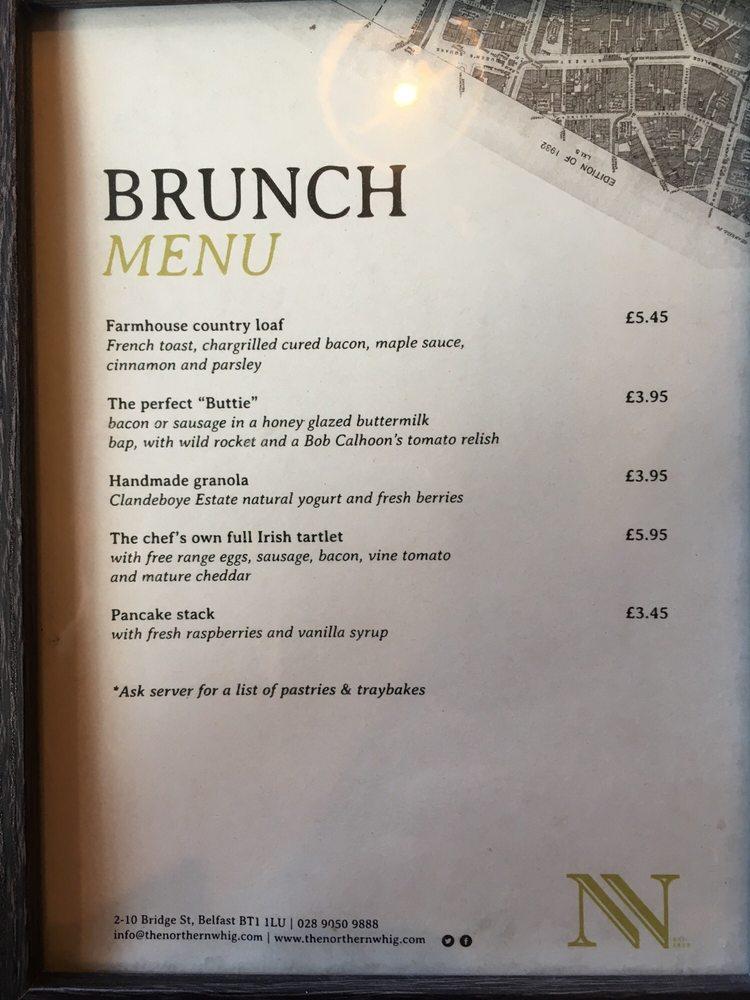 Menu at The Northern Whig pub & bar, Belfast