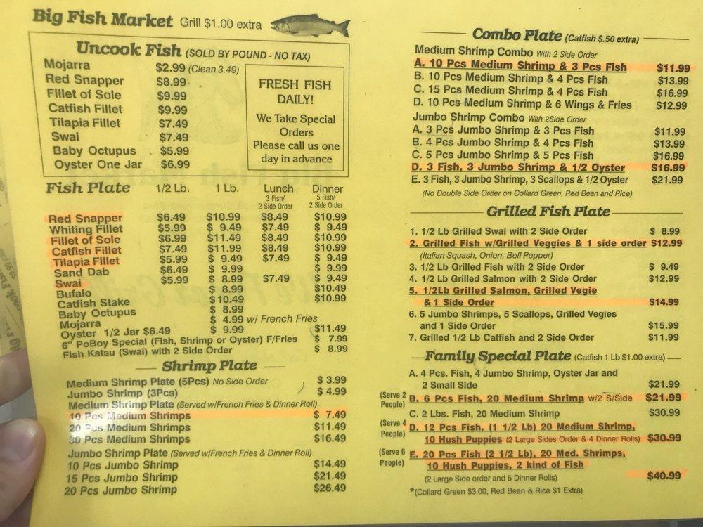 Menu at Big Fish Market restaurant, Moreno Valley
