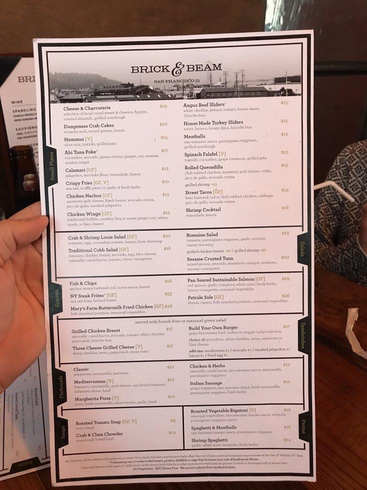 Menu at Brick & Beam pub & bar, San Francisco, 555 North Point St