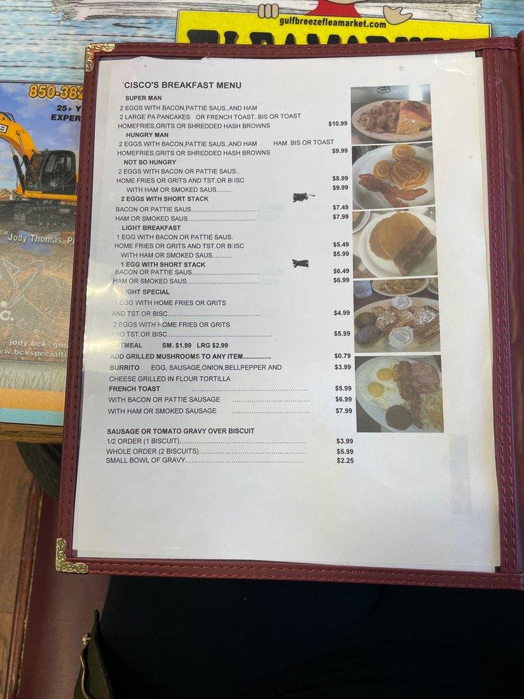 Menu at Cisco's Restaurant, Milton