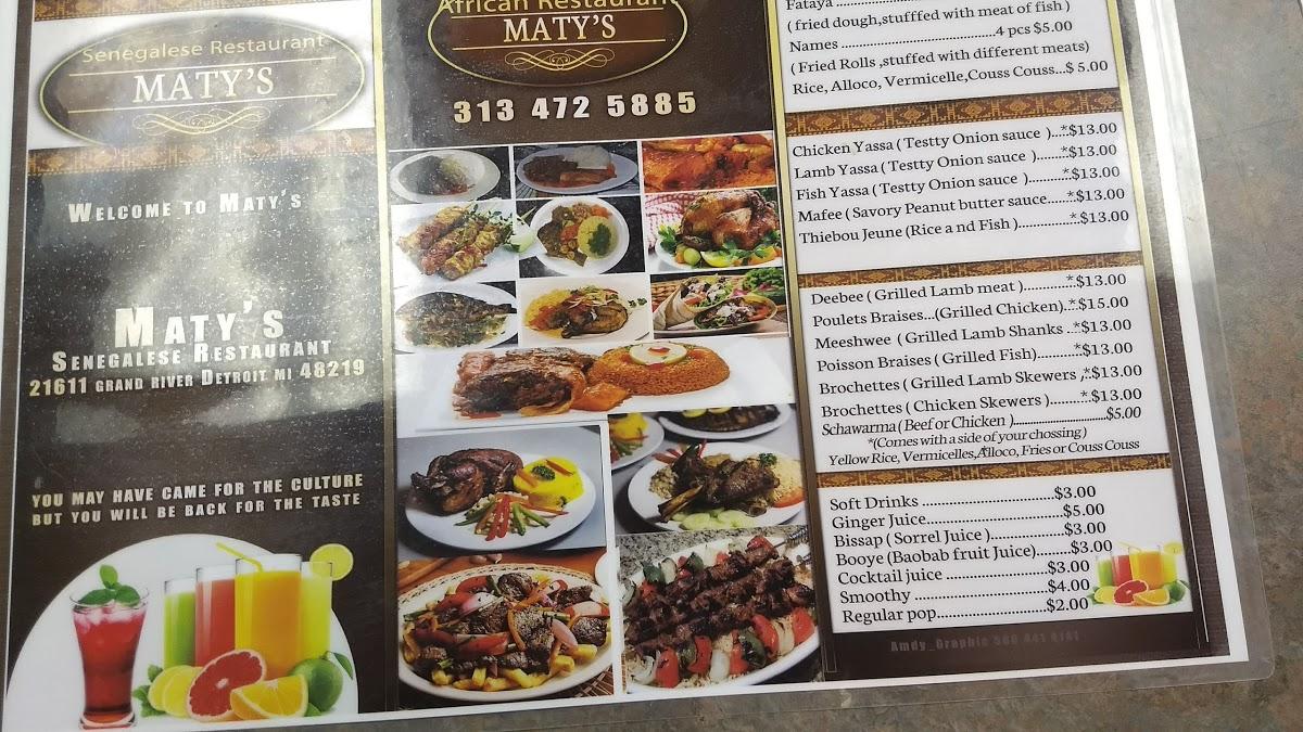 Menu at Maty's Cuisine restaurant, Detroit