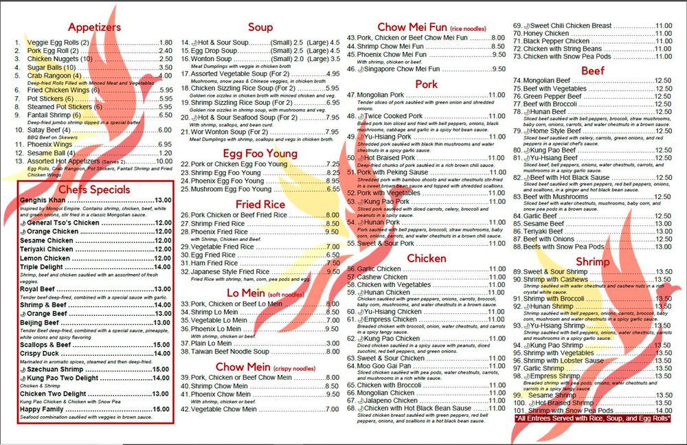 Menu at Phoenix Asian Restaurant, Clive, Hickman Rd