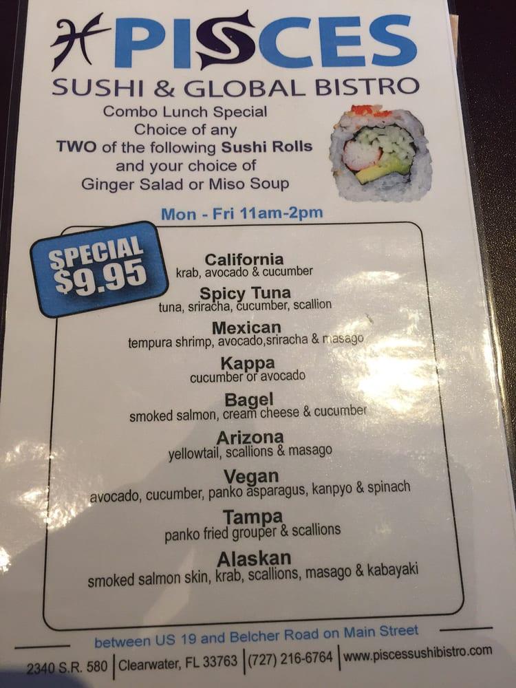 Menu at Pisces Sushi and Global Bistro restaurant, Dunedin, 799 ...