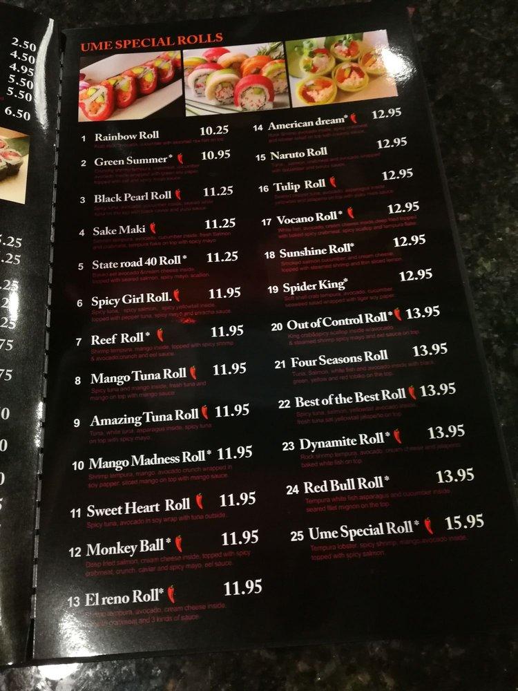 Menu at Ume Japanese Restaurant, El Reno