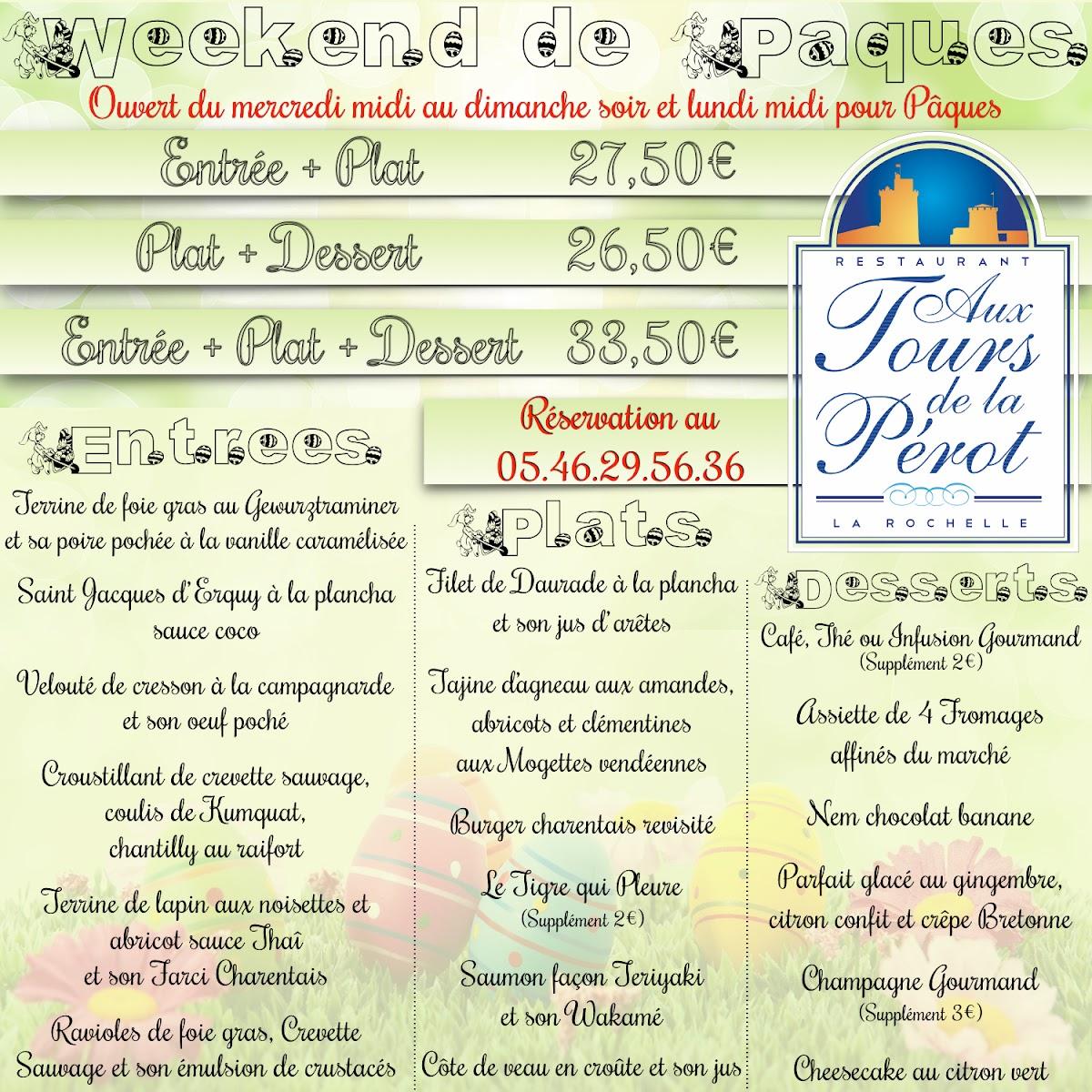 Menu at Aux Tours De La Perot restaurant, La Rochelle