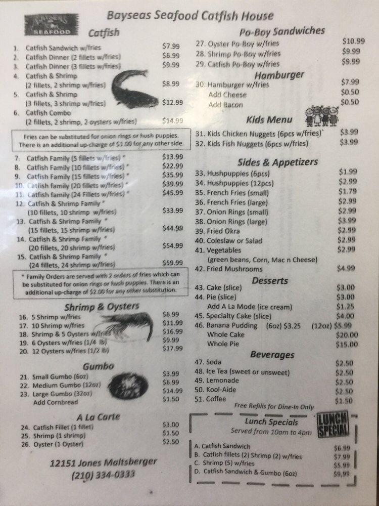 Menu at Bayseas Catfish House #5 restaurant, San Antonio, Jones ...