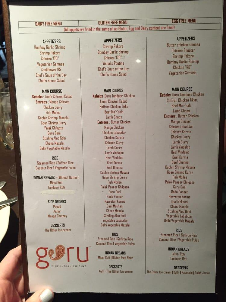 Menu at Guru Restaurant & Bar, Edmonton, 100 Ave NW