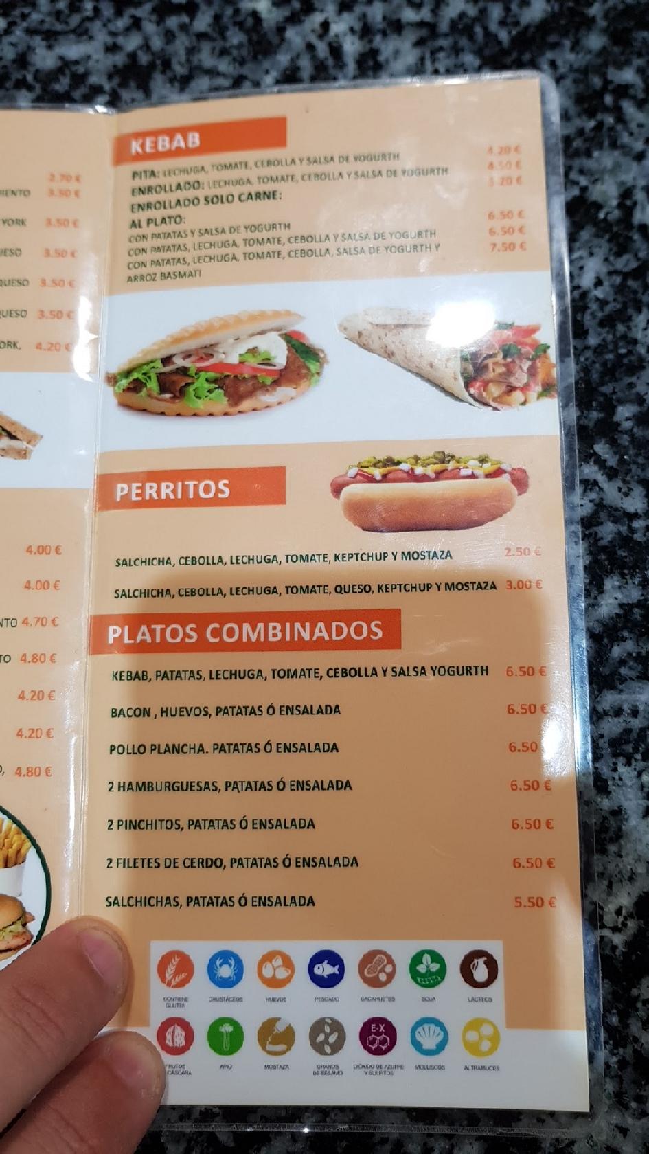 Menu at Hamburguesería Don Paco restaurant, Málaga