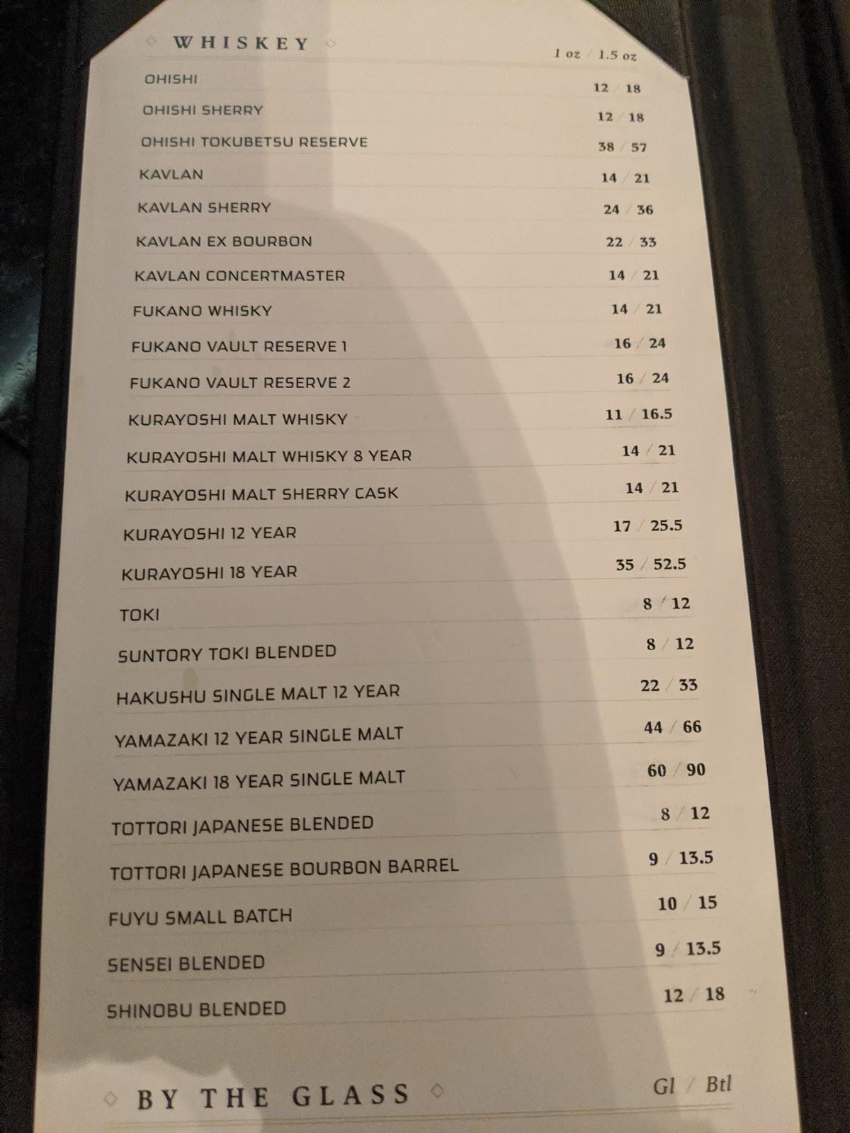 Menu at PAO Detroit restaurant, Detroit