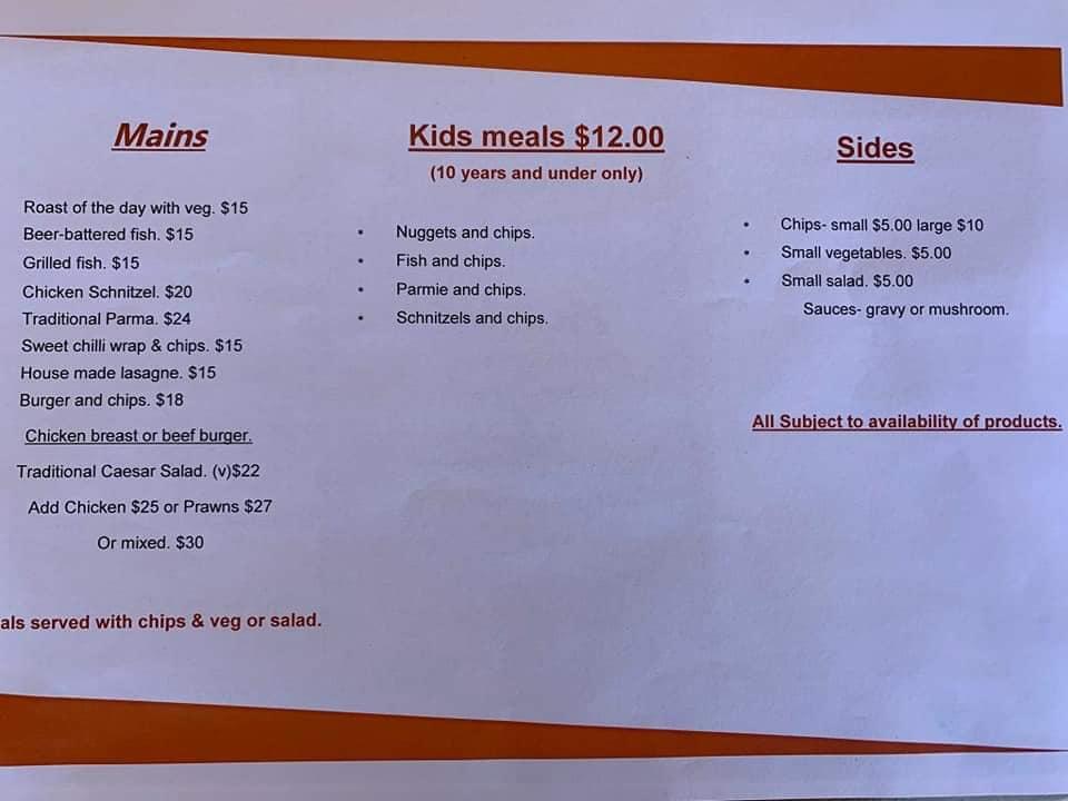 Menu at Royal Hotel pub & bar, Barham
