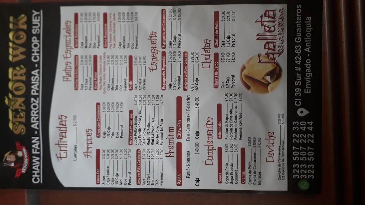 Menu at Señor wok restaurant, Envigado