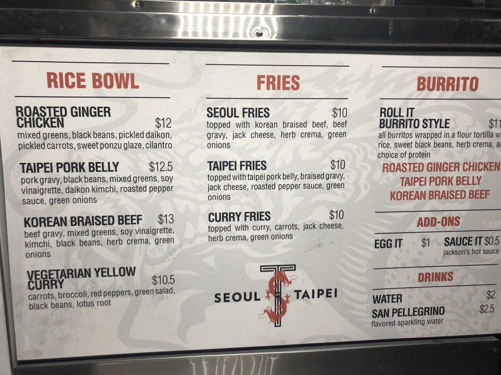 Menu at Seoul of Taipei, San Francisco