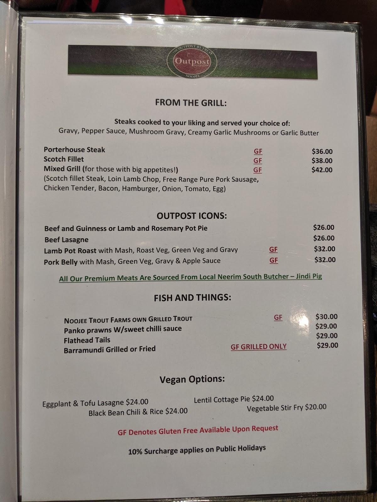 Menu at Toolshed Bar, Bistro & Cabins, Noojee