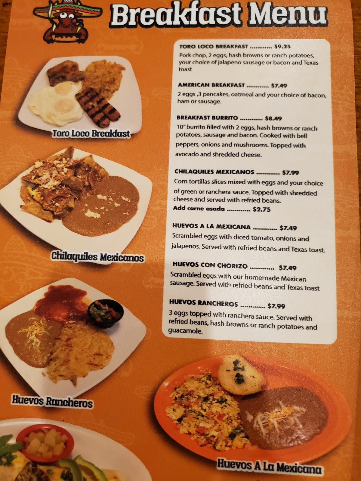 Menu at El Toro Loco Mexican Bar & Grill, Kansas City
