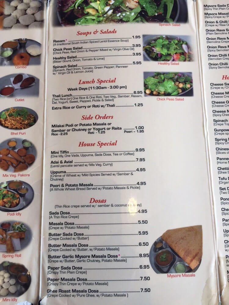 Menu at House of Dosas restaurant, Hicksville