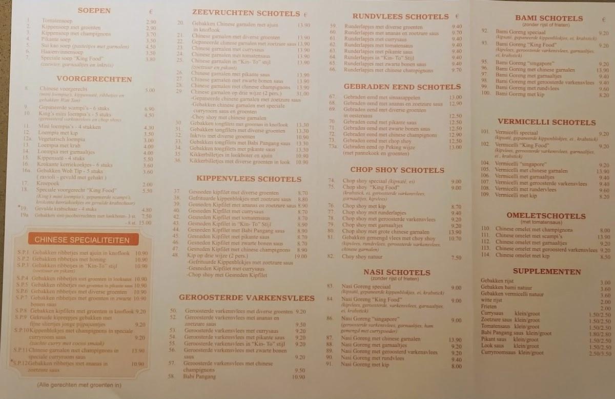 Menu at King Food, Olen