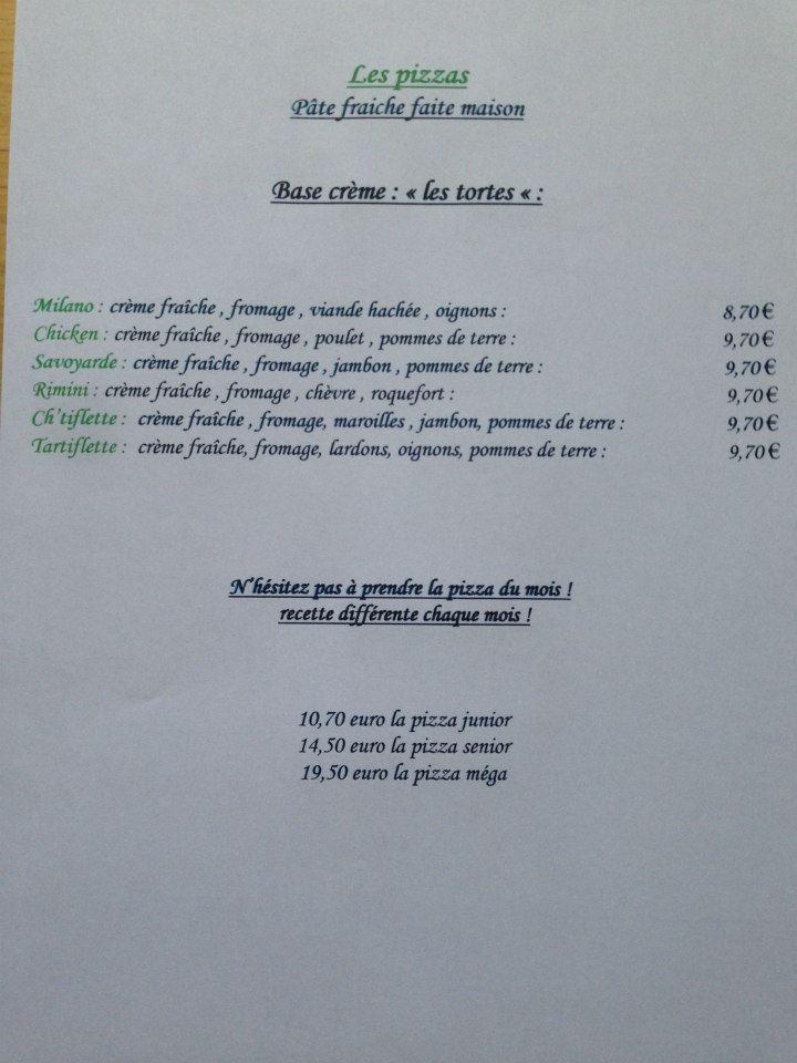 Menu at Pizzanini pizzeria, Albert