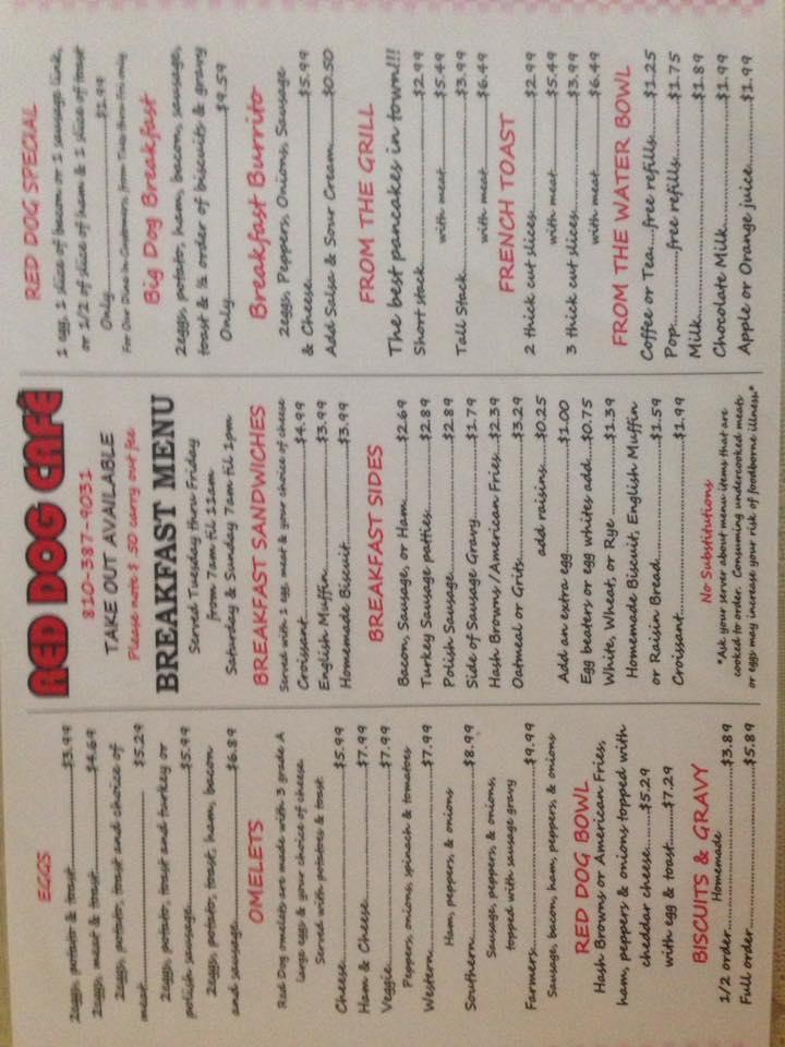 Menu at Red Dog Cafe, Yale