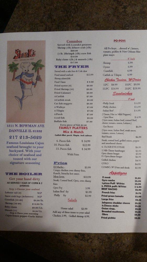 Menu at Shark Grill restaurant, Danville