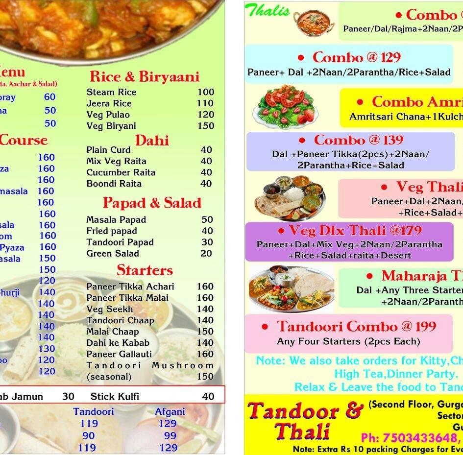 Menu at Tandoor & Thali, Gurugram, 2nd floor Gurgaon Dreamz Mall Sector ...