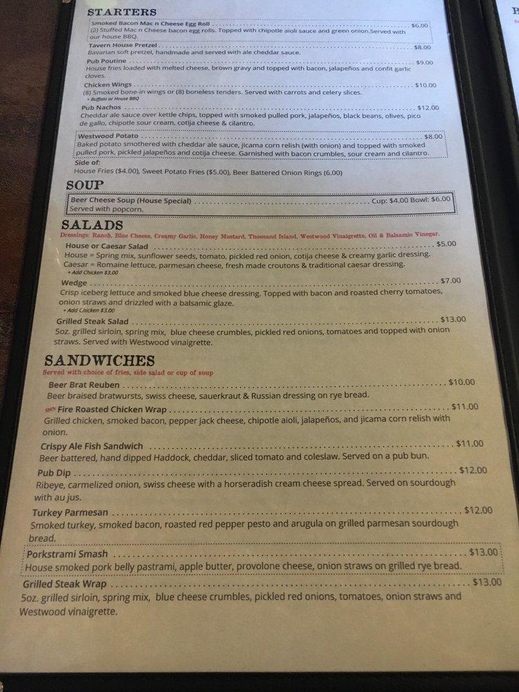 Menu at Westwood Brewing Co pub & bar, Rathdrum