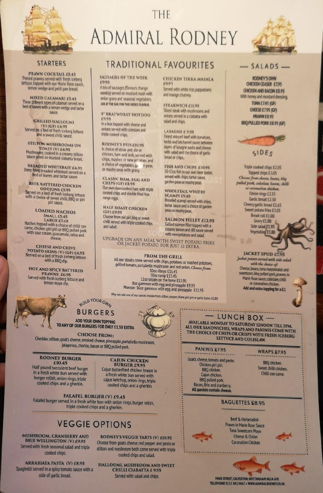 Menu at Admiral Rodney pub & bar, Calverton, Main St