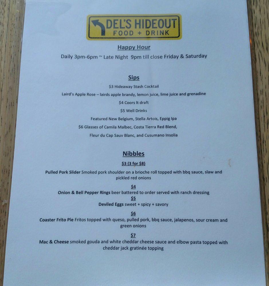 Menu at Del's Hideout BBQ, San Diego