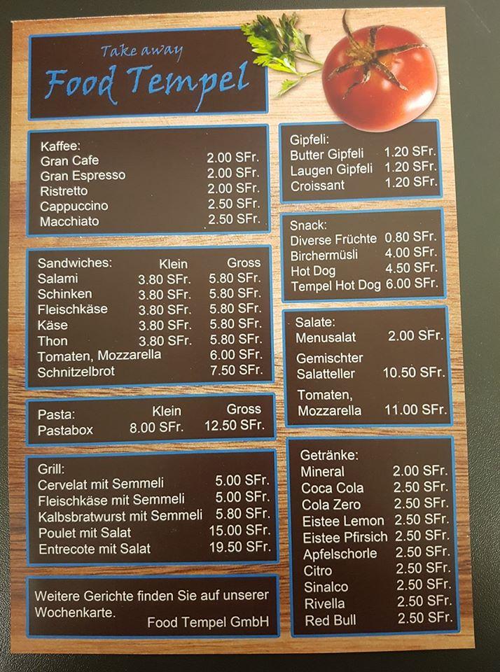 Menu at Food Tempel, Regensdorf, Althardstrasse 70