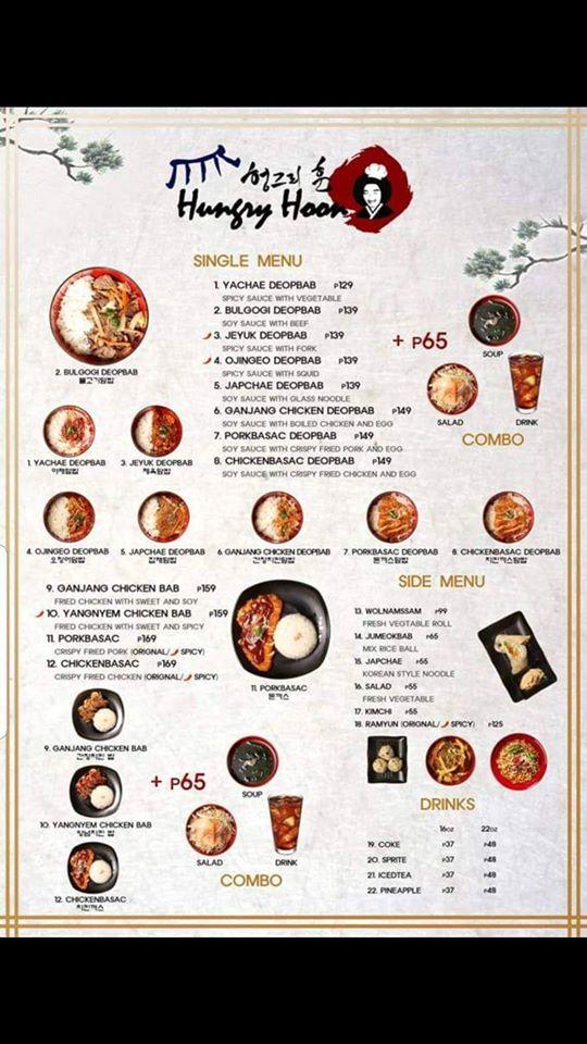 Menu at Hungry Hoon restaurant, Cabanatuan City