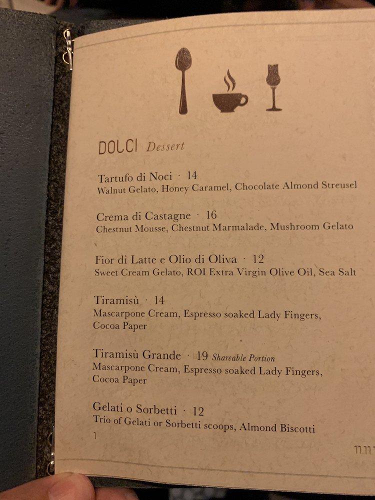 Menu at Manzo steakhouse, Las Vegas