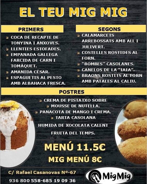 Menu at Mig Mig restaurant, Molins de Rei