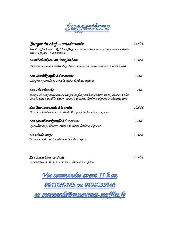 Menu au Le Soufflet restaurant, Gundershoffen