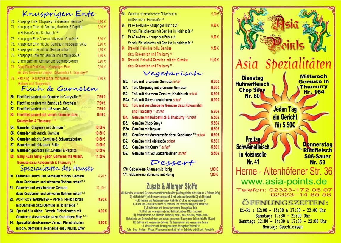 Speisekarte von Asia Points restaurant, Herne