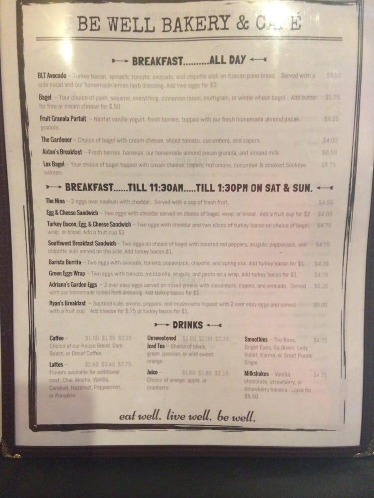 Menu at Be Well Bakery And Cafe, Bryn Athyn