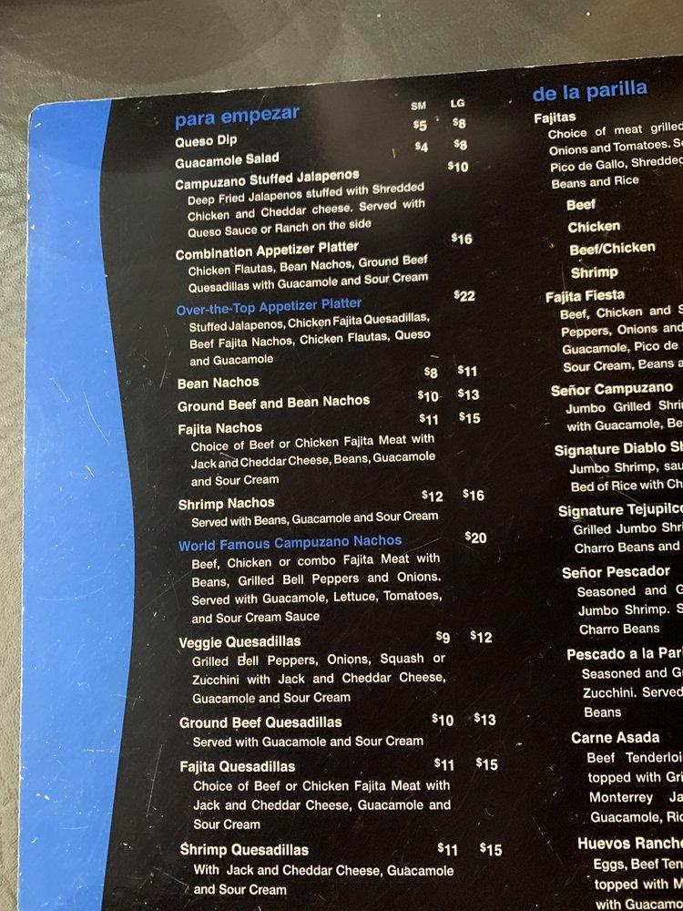 Menu at Campuzano Mexican Food restaurant, Cedar Hill, 213 W Belt Line Rd