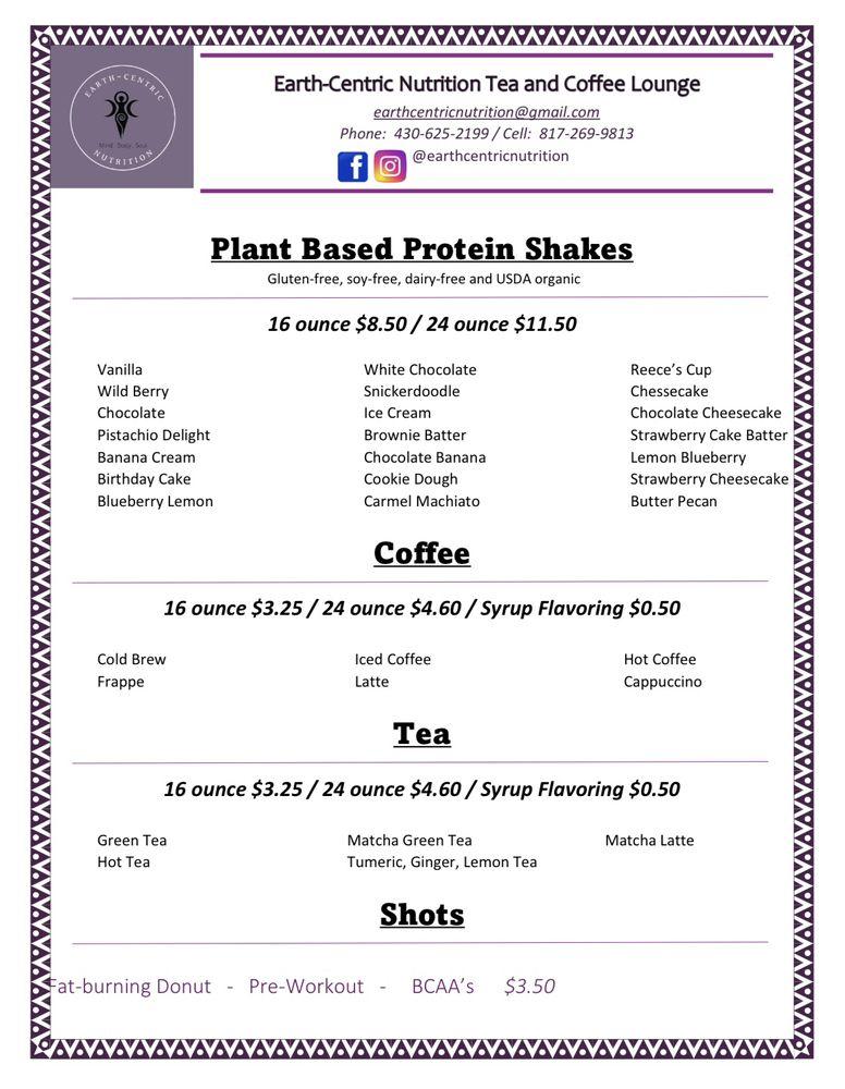 Menu at Earth-Centric Nutrition pub & bar, Longview