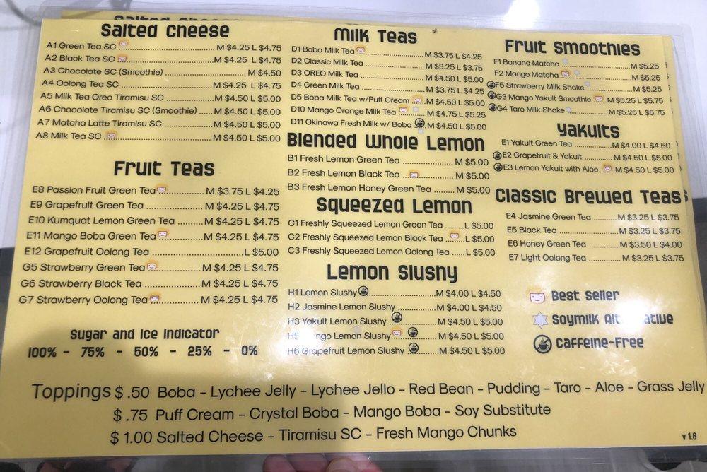 Menu at Happy Lemon pub & bar, Daly City, 3 Serramonte Ctr Unit 118 A