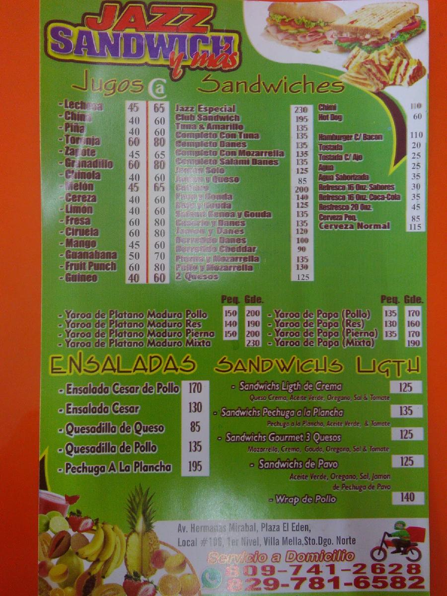 Menu at Jazz Sandwich Y Mas cafe, Santo Domingo