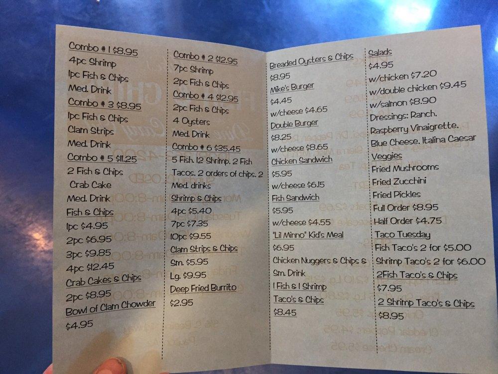 Menu at Mike's Fish and Chips restaurant, Payson