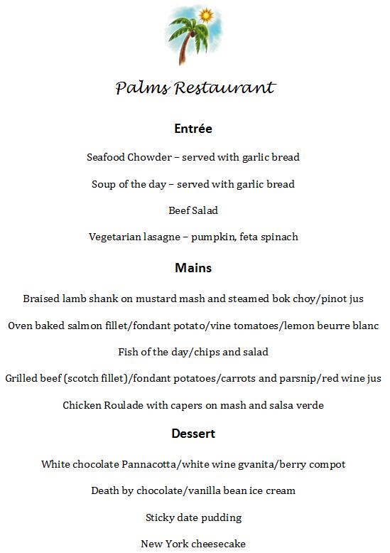 Menu at The Palms pub & bar, Napier